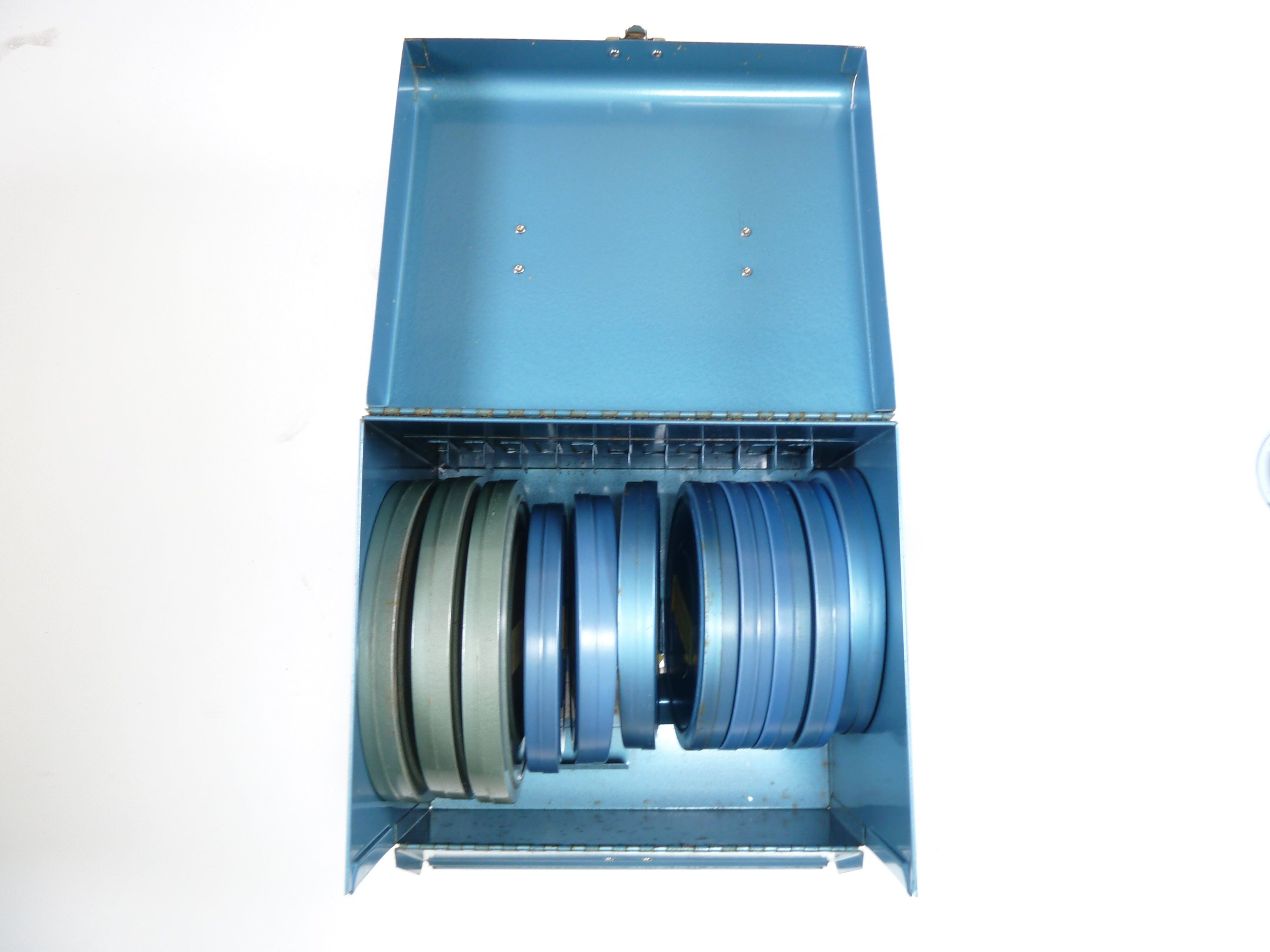 Logan Deluxe Movie Reel Storage Box w/ Various 8mm Metal Reels, in EC ...