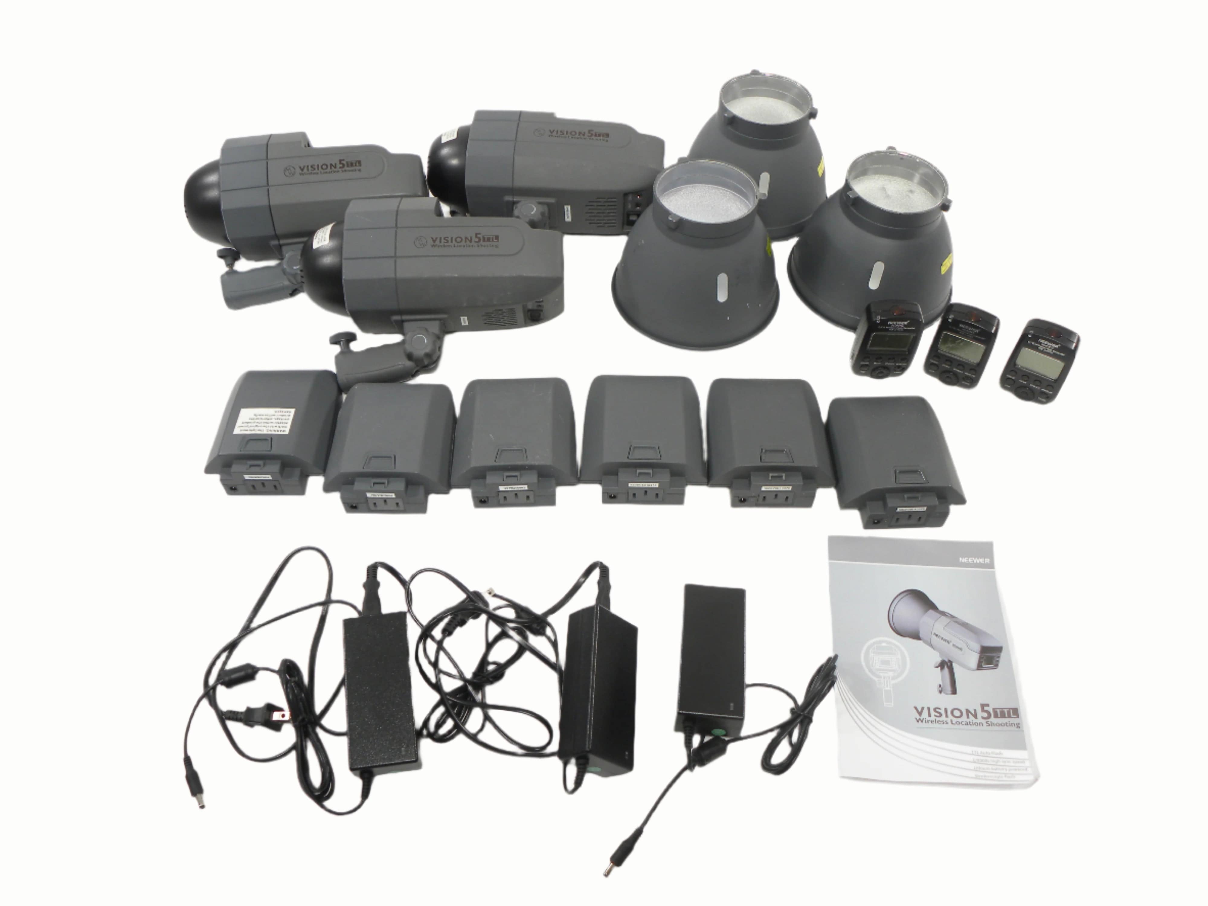 Neewer Vision 5 TTL Strobes x3 w/AC Adapters/ Strobe Reflectors/Transm ...
